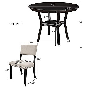 P PURLOVE 5 Pieces Dining Table Set Round Kitchen Table with 4 Upholstered Chairs for Dining Room, Espresso