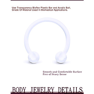 Jenxnjsjo Body Piercing Retainers BioFlex Ear Cartilage Rook Daith Nose Septum Lip Labret Eyebrow Retainers 16g Clear Flexible Bio-Plastic Studs Rings Earrings Horseshoe Piercing Retainer for Work