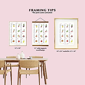 Seasonal Fruit and Vegetable Calendar print of original watercolor art - 12"x18" - unframed - Kitchen Decor, Dining Room Wall Art, Health Poster for Classroom
