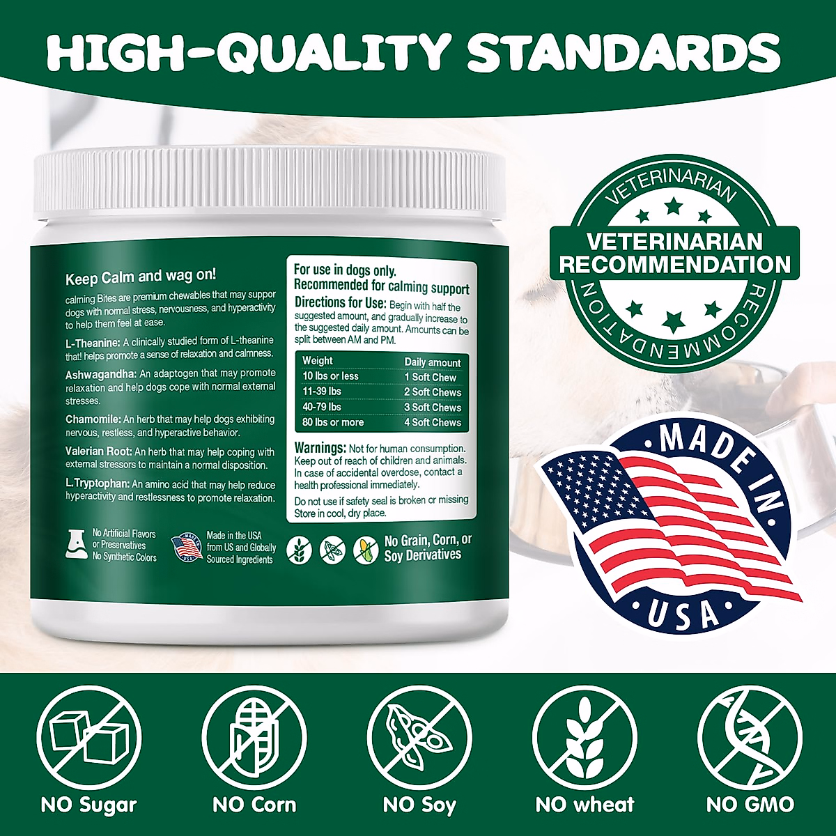 Hemp Calming Chews for Dogs Calming Treats - Anxiety Relief Treats, Composure Dog Calming Chews Helps with Dog Separation, Stress Relief, Sleep Calm Treats with Valerian Root, L-Tryptophan 120 Chews