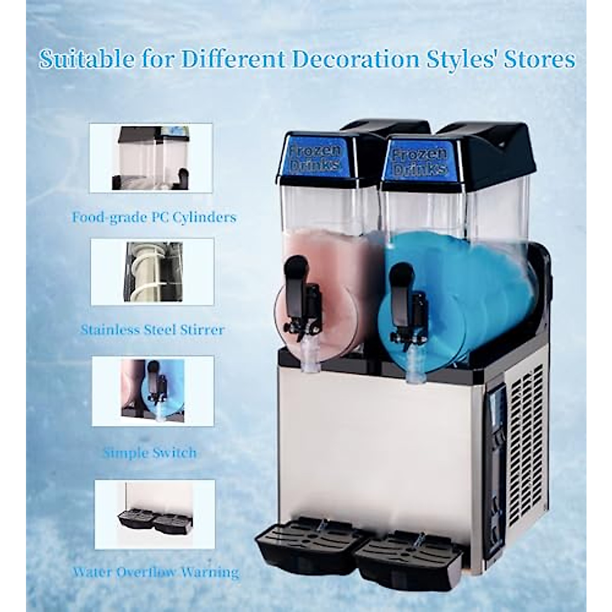 AIANDE Commercial Slushy Machine,24L Frozen Margarita Machine,800W Slush Drink Maker,2 Bowl Slushie Machine,Stainless Steel