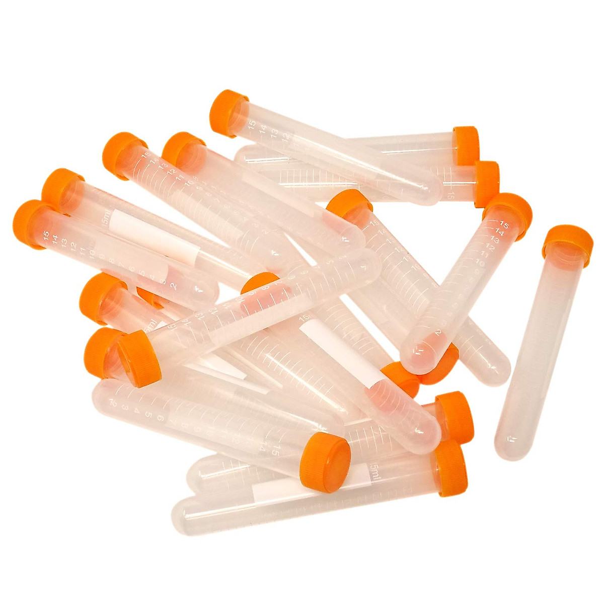 Honbay 20pcs 15ml Plastic Centrifuge Tube EP Tube Seed Bottle - Orange Screw Cap, Round Bottom, Graduated Marks