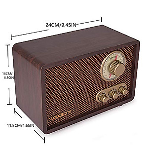 LoopTone FM AM Radio Retro Wood Radio with Bluetooth Play Mp3 and Antenna Built in Speaker for Kitchen Living Room