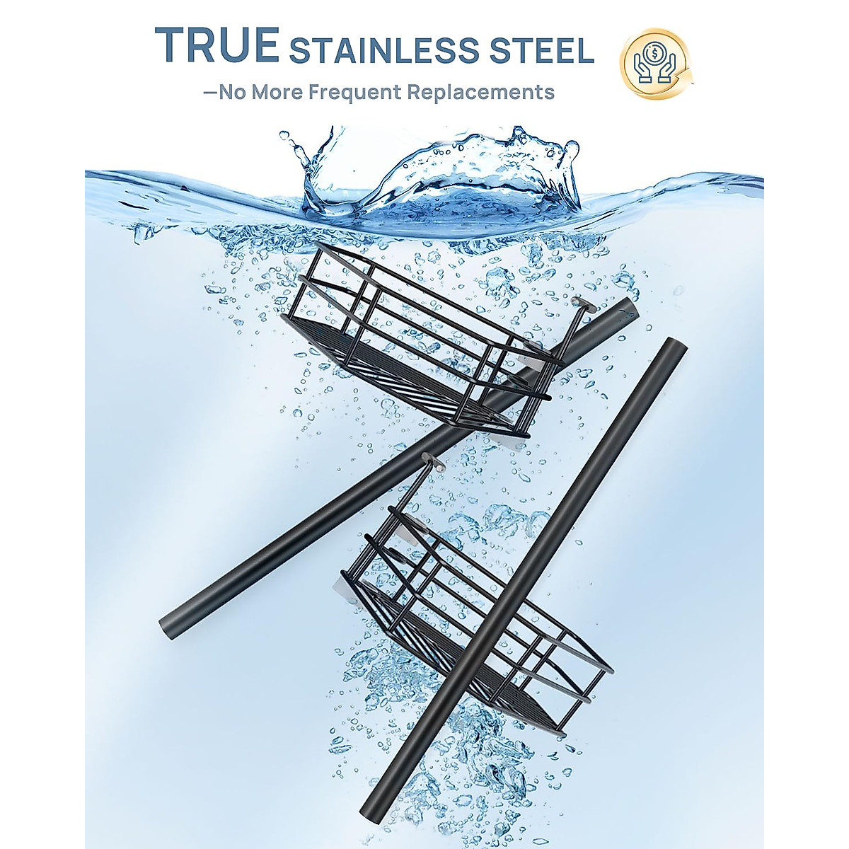 SEIRIONE Corner Shower Caddy Tension Pole, Quick Setup, Rust-Free Bathroom Shower Organizer Corner for Bathtub Shampoo Storage, 4-Tier Adjustable Shelf, Drill Free, Fits 39 to 113 Inch Height, Black