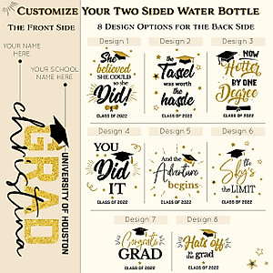 Graduation Gifts for Her, Personalized Graduation Water Bottle w/Straw Lid - 20 oz - 8 Designs - Graduation Gifts for High School, College - Class of 2023