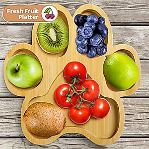 2 Pcs Paw Shaped Bamboo Serving Tray Pumpkin/Maple Leaf Snack Platter with Grooves Claw Heart Candy Dish Bowl Gifts for Thanksgiving Dog Birthday Party Supplies (Paw)