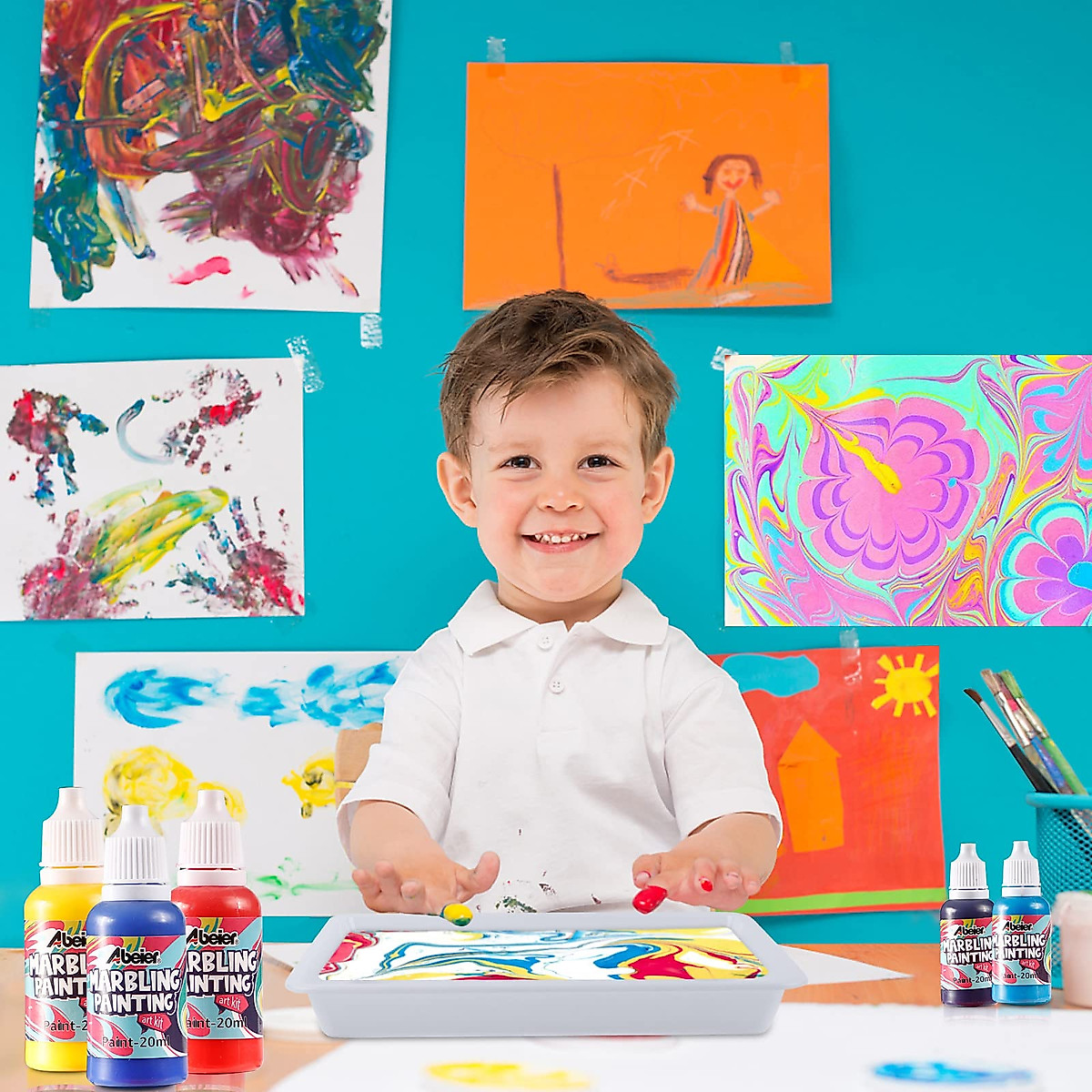 Marbling Paint Kit for Kids, Arts and Crafts for Teens, Preteens, Kids Ages 6-12 - Creative Toys Gifts for Girls & Boys Ages 4 5 6 7 8 9 10 11 12(Marble Paint on Water, 8Colors/20ml)