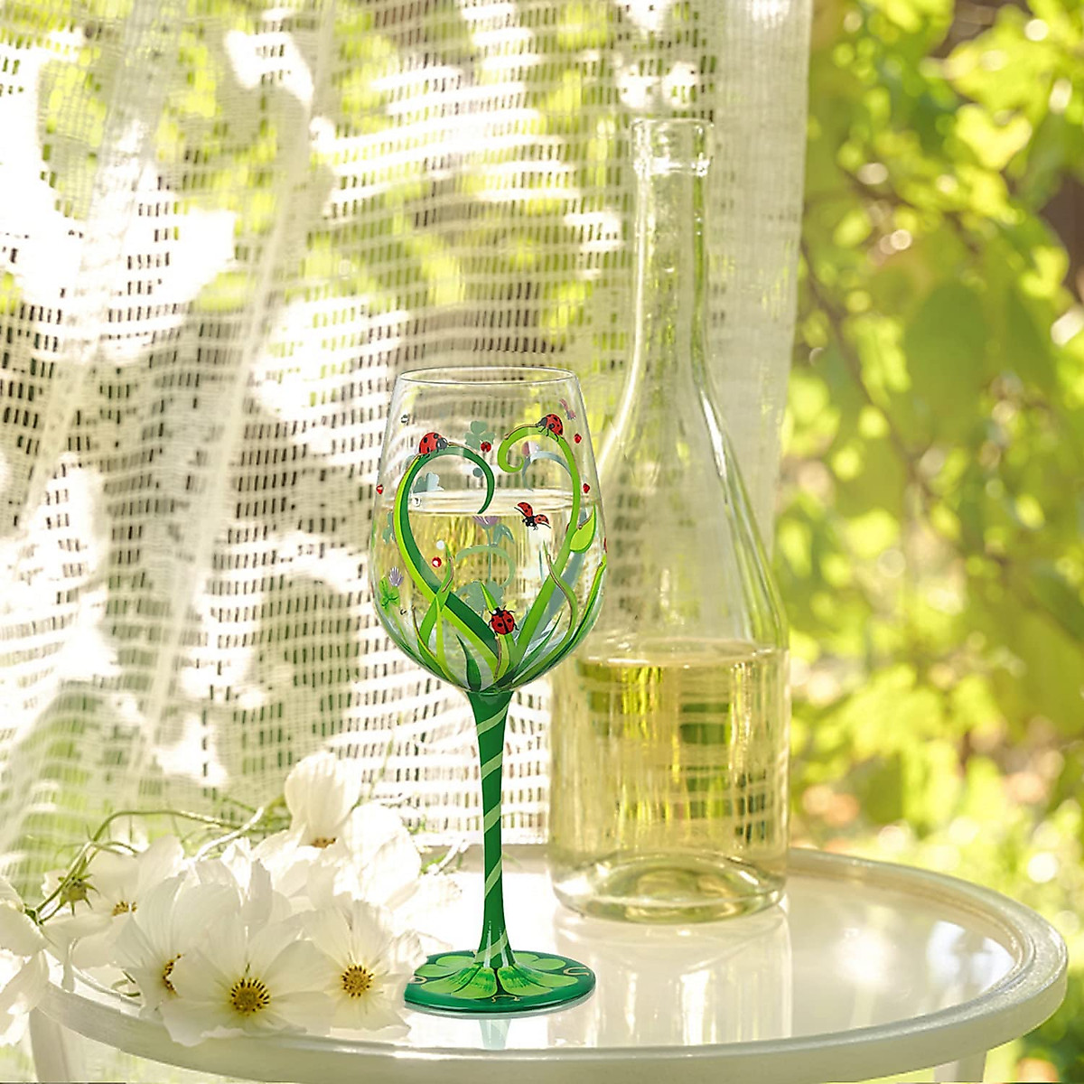 NymphFable Ladybug Wine Glass Hand Painted Wine Glass Personalised Ladybug Birthday Gift for Women, 15oz