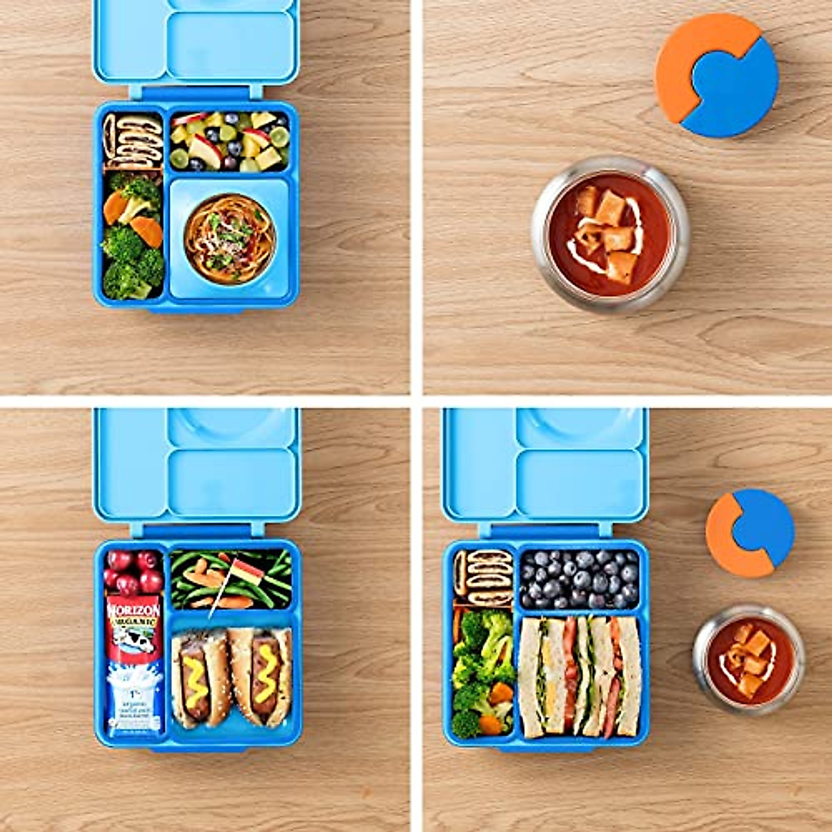 OmieBox Deluxe Bundle Set - Insulated Bento Lunch Box With Thermos PLUS Reusable Fork and Spoon with Case - (Blue)