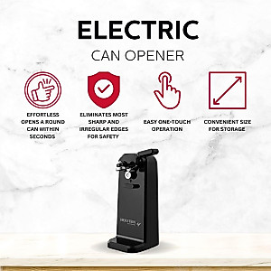 Holstein Housewares Electric Automatic Can Opener with Auto Shutoff, Push Down Lever to Easily Opens All Standard-Size and Pop-Top Cans, Black