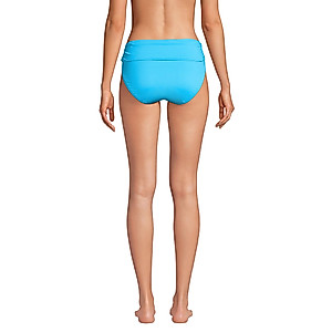 Lands' End Womens Chlorine Resistant Fold Over Mid Waist Bikini Bottoms-Alpha Turquoise Regular X-Large