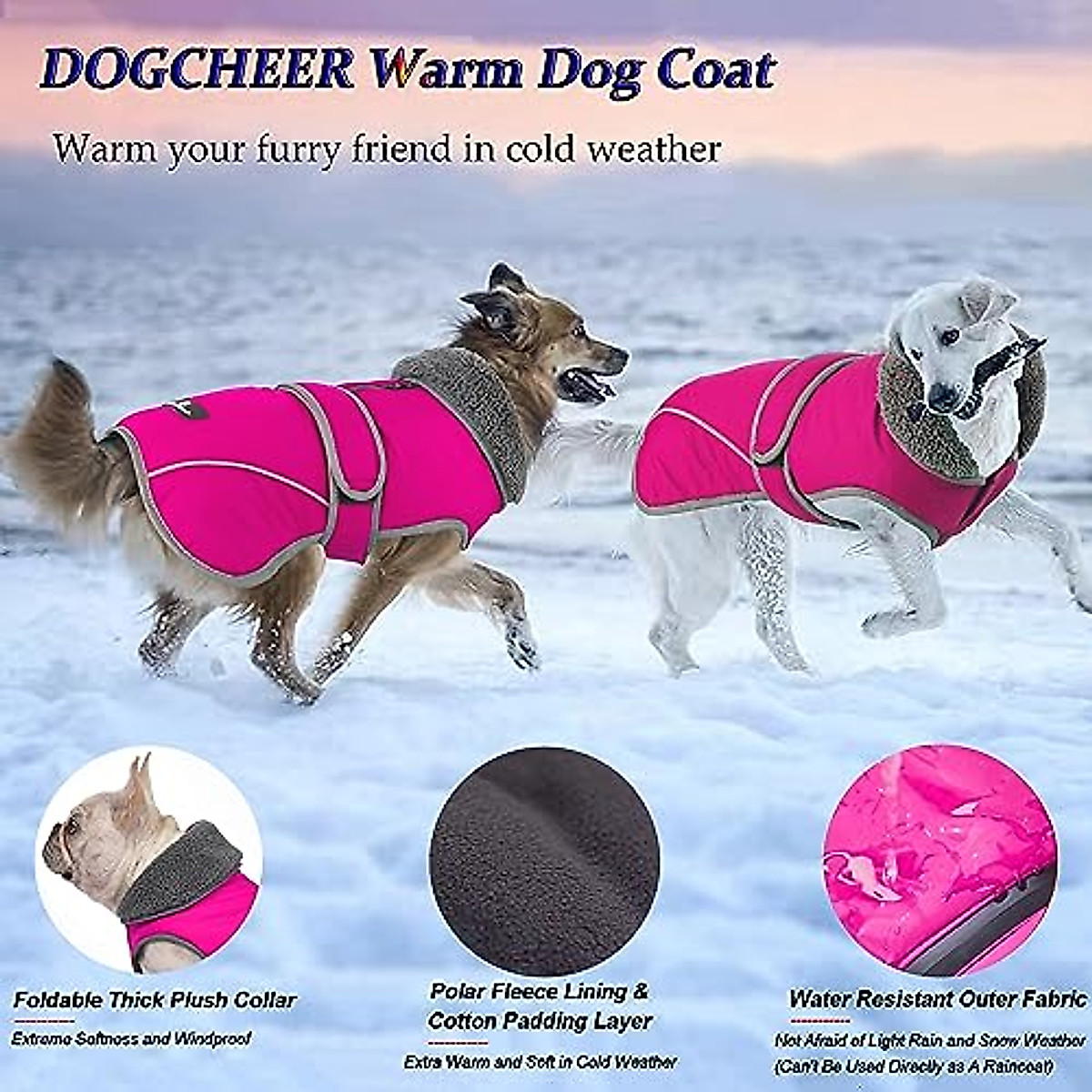 Dogcheer Dog Coat, Christmas Dog Winter Jacket Puppy Cold Weather Coats with Thick Padded, Reflective Dog Sweater Waterproof Windproof Pet Warm Vest Clothes for Small Medium Large Dogs