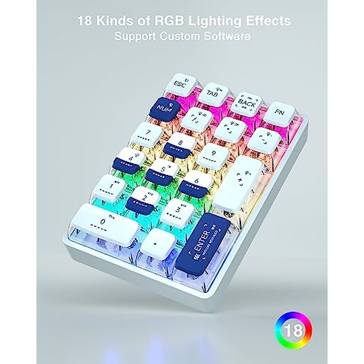 SOLAKAKA K21 RGB Backlit Tri-Mode Wireless Mechanical Number Pad Supports 3 Bluetooth/2.4GHz/Type C Wired,Hot Swappable 21 Keys Mechanical Numpad with Pudding Style PBT Keycaps