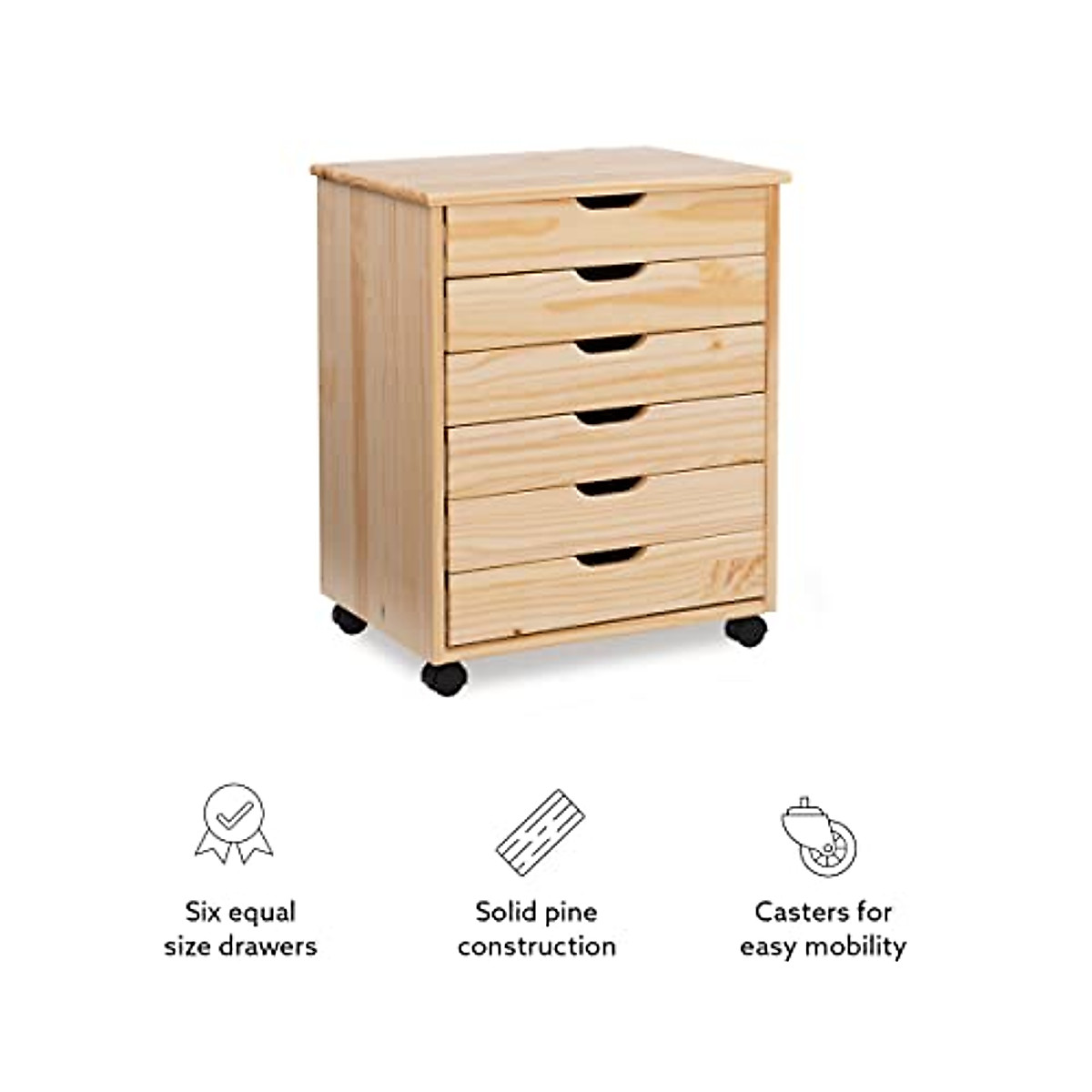 Linon Home Decor Products Corinne Six Drawer Wide, Natural Rolling Cart