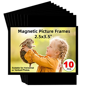 CHUNNIAO Magnetic Picture Frame 2.5X3.5,Black 10 Pieces,Wallet Size Photo Magnets Sleeves for Refrigerator