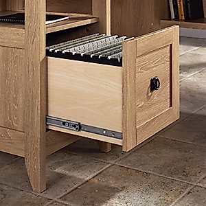 Sauder August Hill L-Shaped Desk, Dover Oak finish, L: 59.06" x W: 58.74" x H: 29.25"