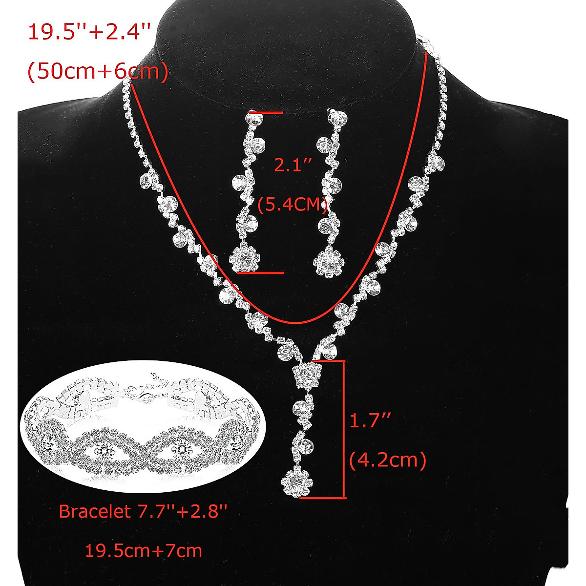 Udalyn Rhinestone Bridesmaid Jewelry Sets for Women Necklace and Earring set for Wedding with Crystal Bracelet