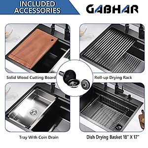 33x22 Inches Black Drop In Workstation Kitchen Sink, Gabhar 33" 16Gauge Black Stainless Steel Drop In Workstation Kitchen Sinks With Offset Drain