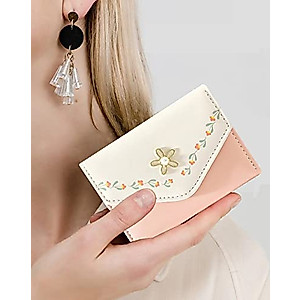 kuifang Girls Cute flowers Print Wallet, Small Tri-folded Aesthetic Wallet, PU Leather Purse Cash Pocket Card Holder ID Window Purse for Women(Pink)
