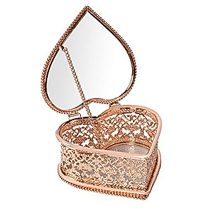 Funerom Vintage Glass Jewelry Box,Wedding Engagement Ring Dish DisplayTrinket Keepsake Box Gold Heart Shape