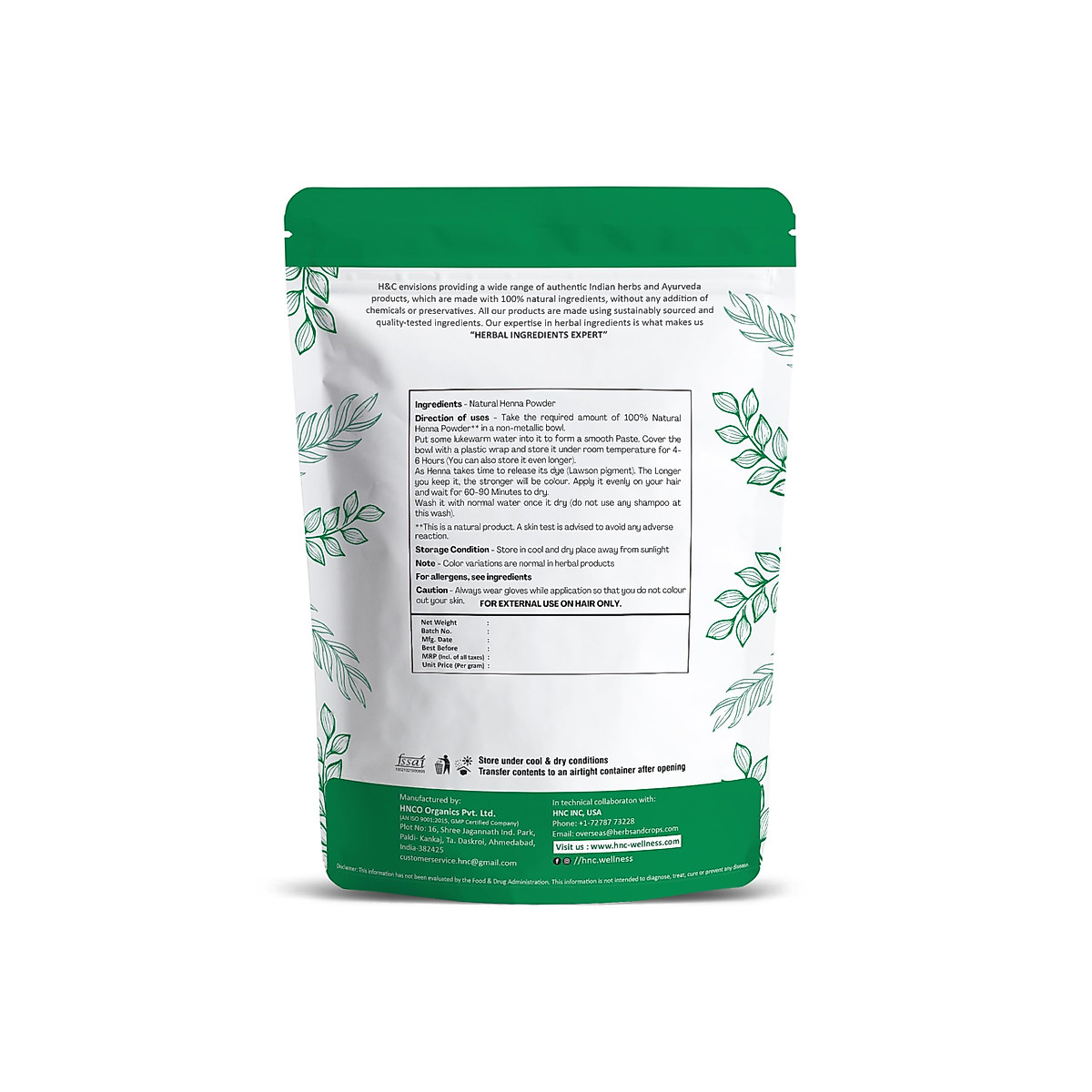 H&C 100% Pure Neutral Henna Powder/Colorless Henna/Senna Powder/Cassia Obovata (227g / (1/2 lb) / 8 ounces) For conditioning your hair without coloring.