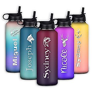 Personalized Water Bottle, Custom Sports Water Bottle with Name Customized Insulated Stainless Steel Vacuum Cup Bottle with Straw Lid, Christmas Valentine's Day Gift for Boys Girls Women Men 18oz/32oz