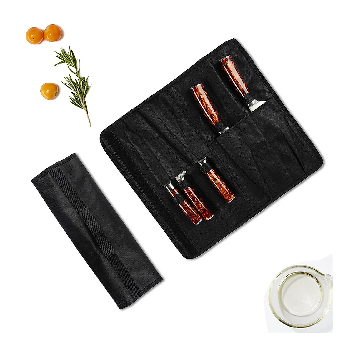 Knife Roll, Chef's Knife Roll Bag, Portable Travel Knife Case for 5 Knives, Kitchen Knife Holder Carrier, Heavy Duty Oxford Knife Organizer Bag(Knives not Included）