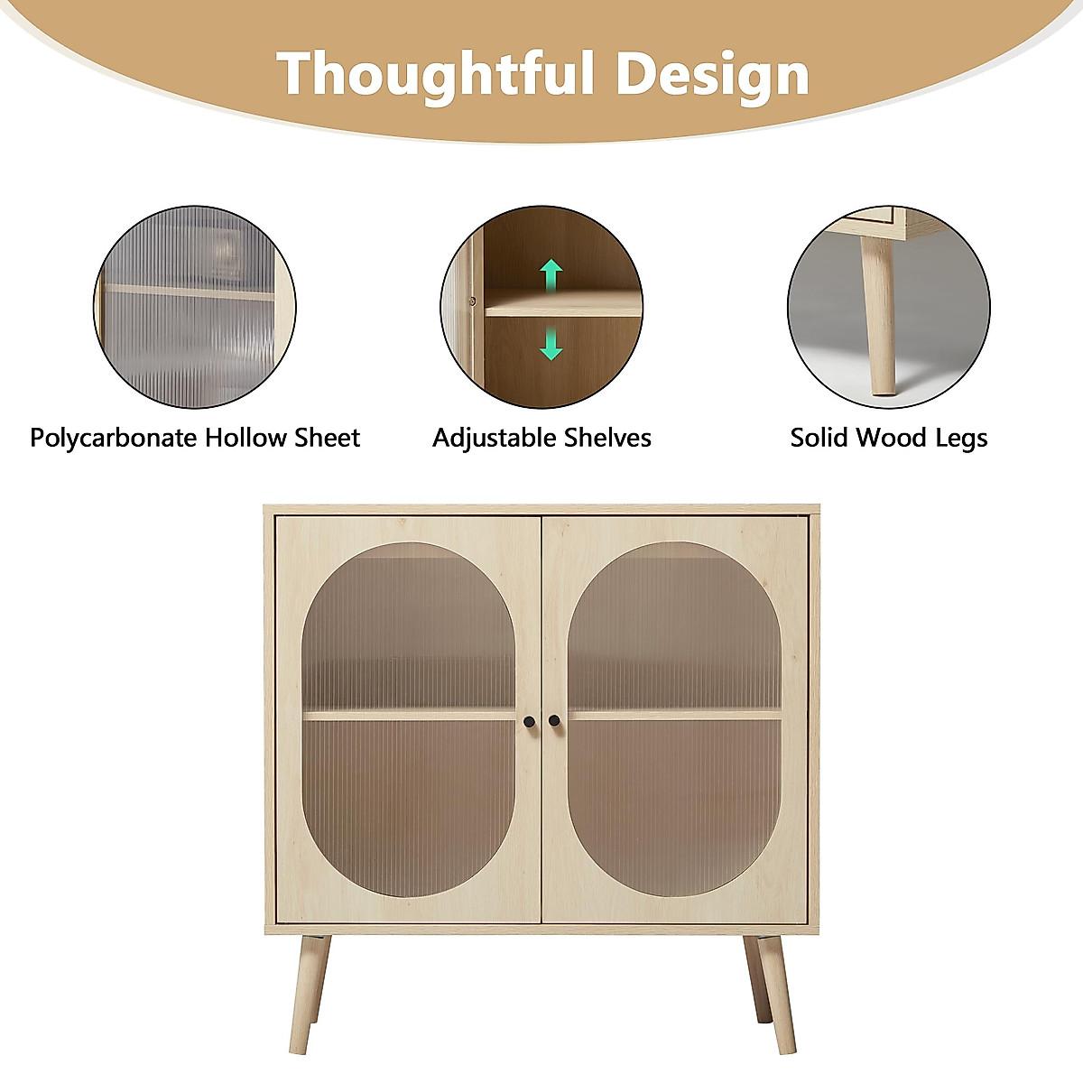 PHOYAL Sideboard Buffet Cabinet, Modern Sideboard Cabinet Accent Storage Cabinet with 2 Doors and Adjustable Shelves Storage Cabinet for Kitchen, Living Room, Hallway, Natural X 2