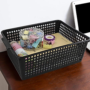 Yarebest 3-pack Plastic Storage Bins Basket For Organizing (Black)