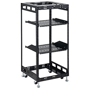 Tedgetal 20U Open Frame Rack for Servers & AV Gear - Wall Mountable Design Includes 2X Vented Shelves, 4X Leveling Feet, 4X Casters
