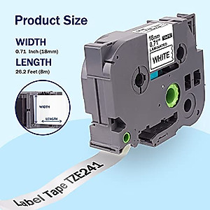 ISTAR Compatible Label Tape Replacement for Brother P-Touch TZe-241 TZe241 TZ-241 to use with Label Maker PTD400 PT-D450 PTD600 PTD400AD, 0.71 Inch (18mm) x 26.2 Feet (8m), Black on White, 4-Pack