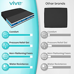 Vive Wheelchair Cushion - Gel Seat Pad for Coccyx, Orthopedic Back Support, Sciatica & Tailbone Pain Relief - Waterproof Cover + 4 Layer Foam Support and Comfort - for Pressure Sores and Ulcers