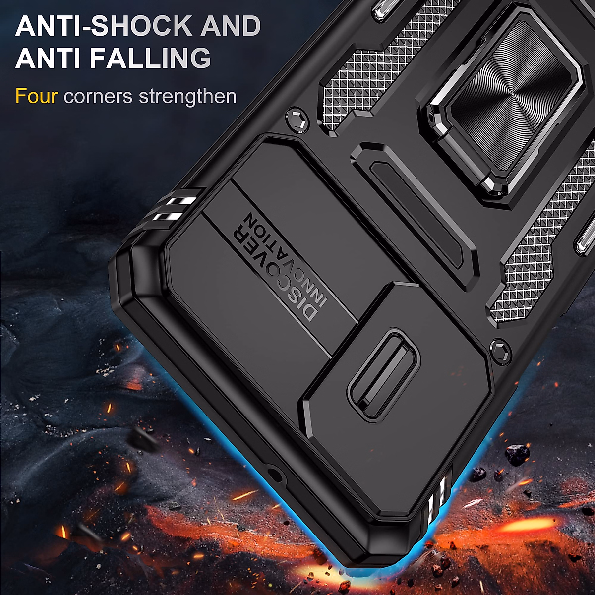 DNTMZIN for Galaxy A13 5G Case,Military Grade Protective Phone Case Cover with Enhanced Metal Ring Kickstand, with Slide Camera Cover,Shockproof Phone Case-Black2-GA13-01