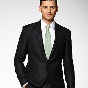 DiBanGu Men Light Green Floral Tie Sage Green Paisley Tie Pocket Square Set Silk Wedding Prom