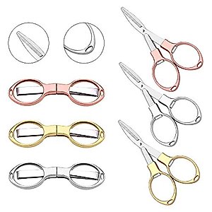 6PCS Folding Scissors, Portable Stainless Steel Travel Scissors, Glasses-Shaped Mini Shear with 3 Colors for Home Office Friends Families ( Rose Gold, Gold, Silver)