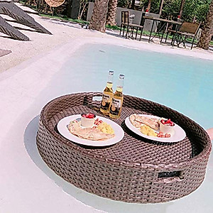 Round Rattan Woven Serving Tray Rattan Floating Breakfast Tray with Handles, Swimming Pool Floats, for Adults for Sandbars Spas Bath and Parties Wedding Photography Photo Shoot