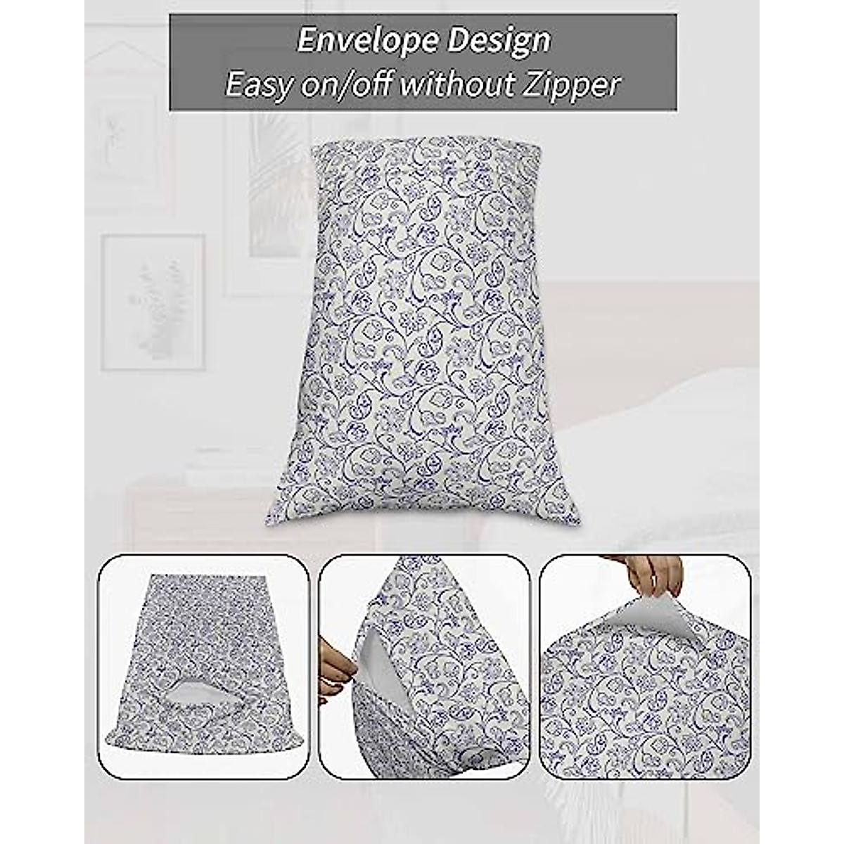 Edwiinsa Navy Blue Spring Floral Pillow Covers King Standard Set of 2 20x36 Bed Pillow, Modern Flower Pattern Aesthetics Plush Soft Comfort for Hair/Skin Cooling Pillowcases with Envelop Closure