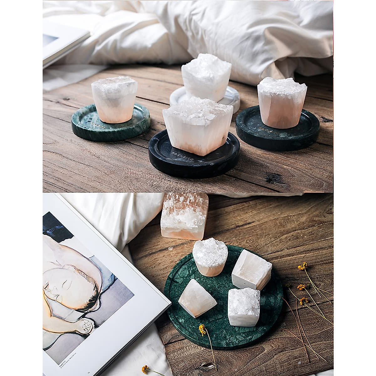 Nature Crystal Passive Diffuser Stone Essential Oil Diffuser Hand Carved Selenite Stone Diffuser Non Electric Oil Diffuser - Perfect for Meditation Reflection Bedroom Decoration (1, Cylindrical)