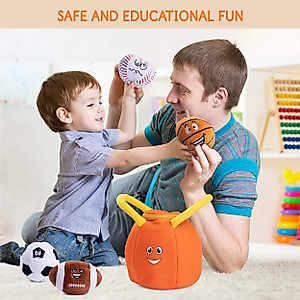 Plush Creations Talking Sports Plush Bag with 4 Talking Soft Plush Balls. Sport Set Includes Plush Sports Bag Plush Basketball Plush Baseball Plush Soccer Ball and Plush Football