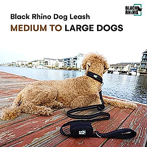 Black Rhino Dog Leash - Heavy Duty - Medium & Large Dogs | 6ft Long Leashes | Two Traffic Padded Comfort Handles for Safety Control Training - Double Handle Reflective Lead - (Black)