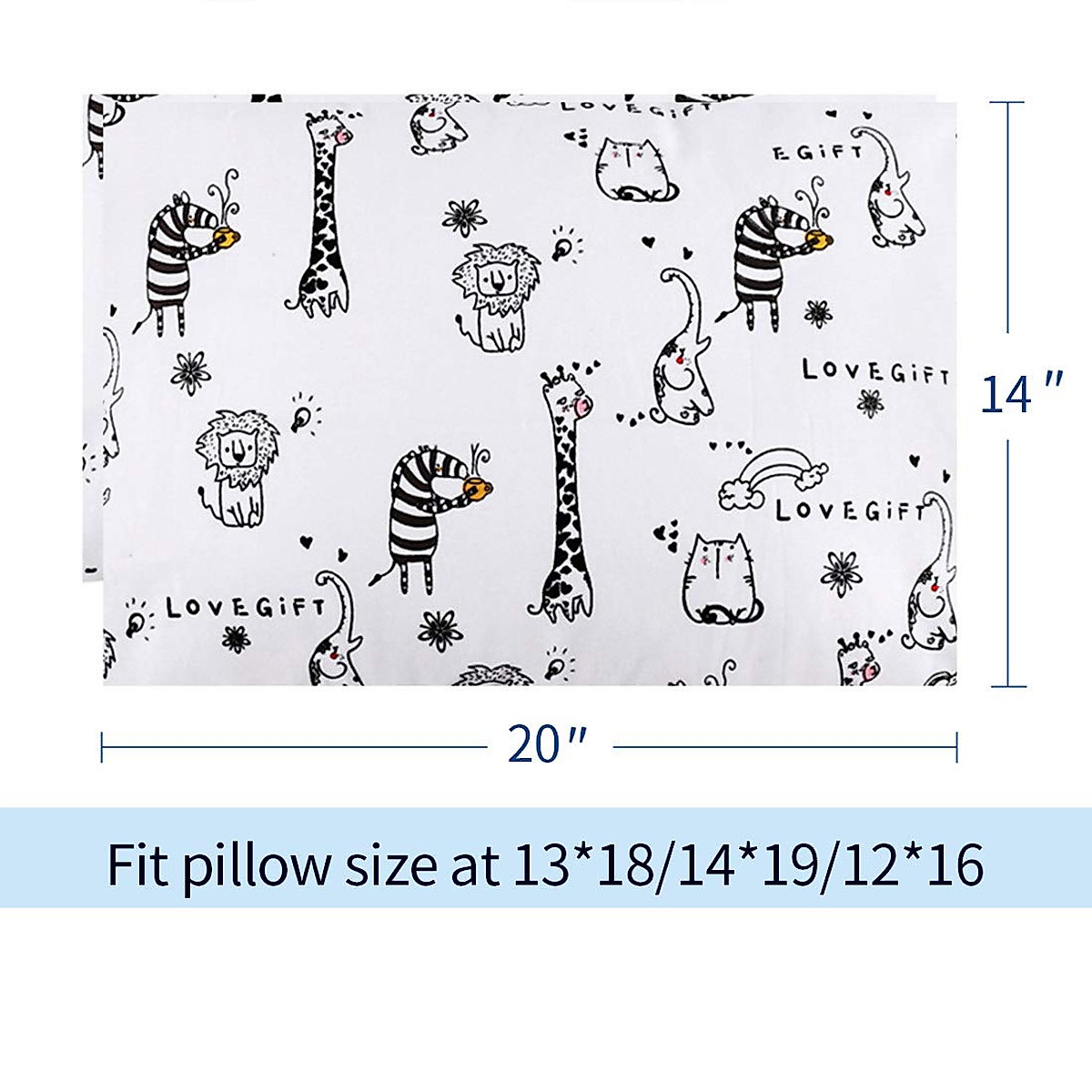 Kid Toddler Pillowcase 2 Pack - Organic Cotton Toddler Travel Pillow Case - Hypoallergenic Envelope Closure Girls Boys Pillow Cover for Sleeping, 14x20 inch
