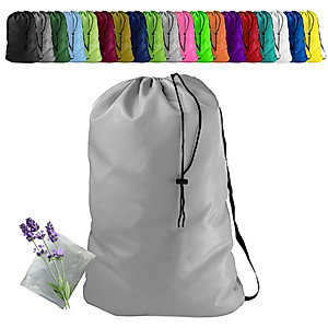SILVER Heavy Duty Laundry Bag w/Shoulder Strap by Ultra Essentials, XXL 30" X 40" Tear Resistant Utility Bags, Dorm Hamper, Camping Tent, Sports Ball, Clothes, Yarn Storage, 1 Lavender Sachet