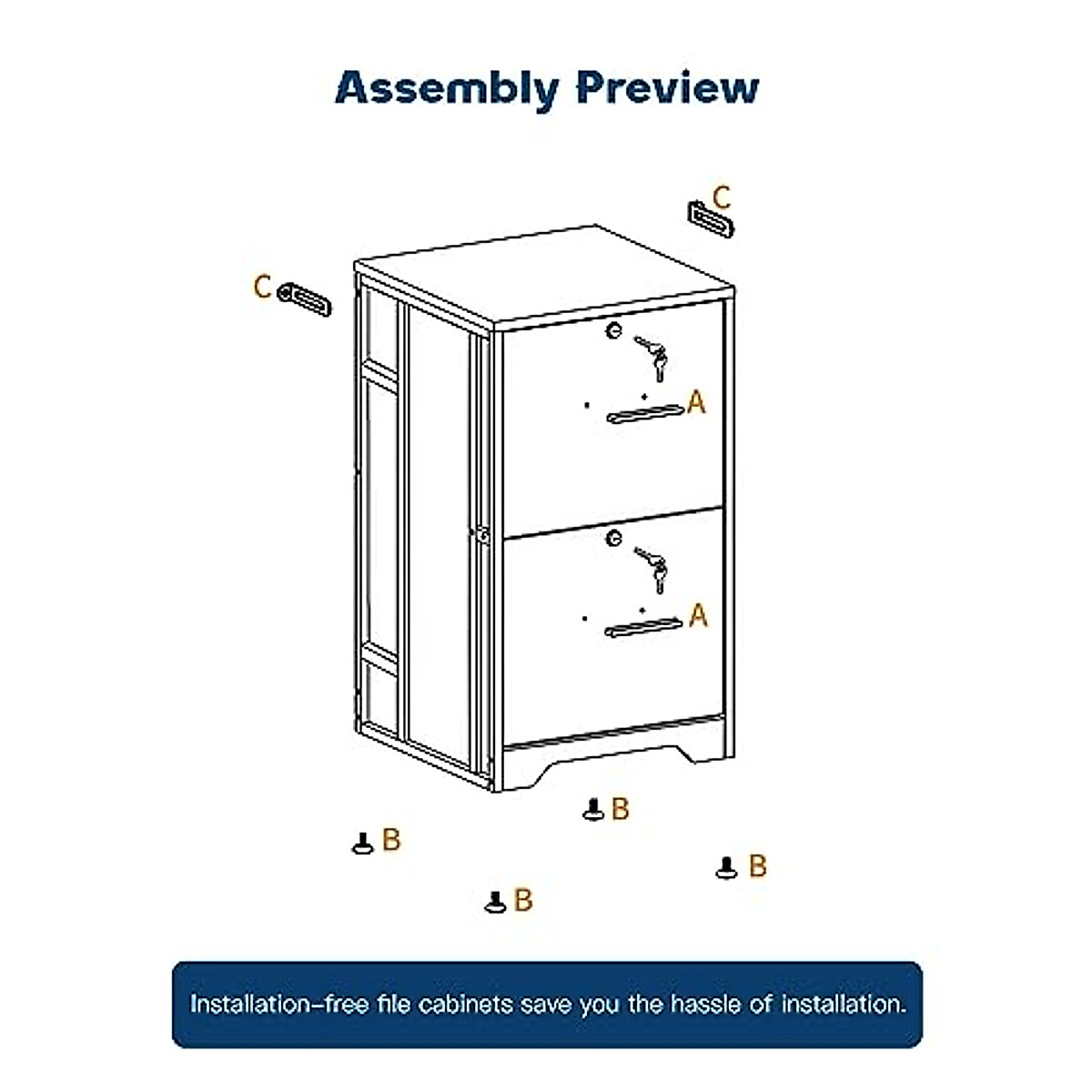 AODK File Cabinet Fully Assembled Filing Cabinet for Home Office, Small File Cabinets with Lock, Office Storage Cabinet 2 Drawer for Legal/Letter/A4 File, White