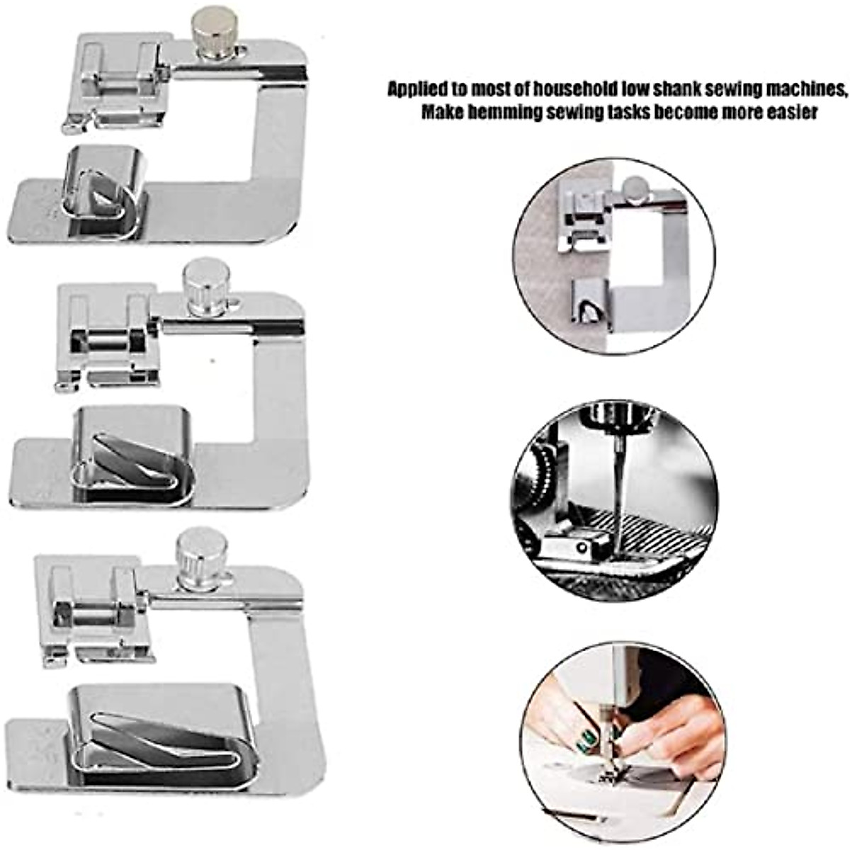 6 Sizes Rolled Hem Presser Foot, Wide Rolled Hem Foot Set & Narrow Hemmer Foot Set for All Low Shank Snap-On Singer, Brother, Babylock, Euro-Pro, Janome, Kenmore, White, Elna Sewing Machines