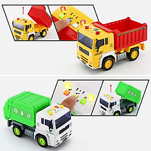 KeepRunning 4 Pack City Service Vehicle Car Truck Toy Set - Tow Truck,Dump Truck,Sprinkler,and Garbage Truck - with Friction Powered Wheels and Lights & Sounds
