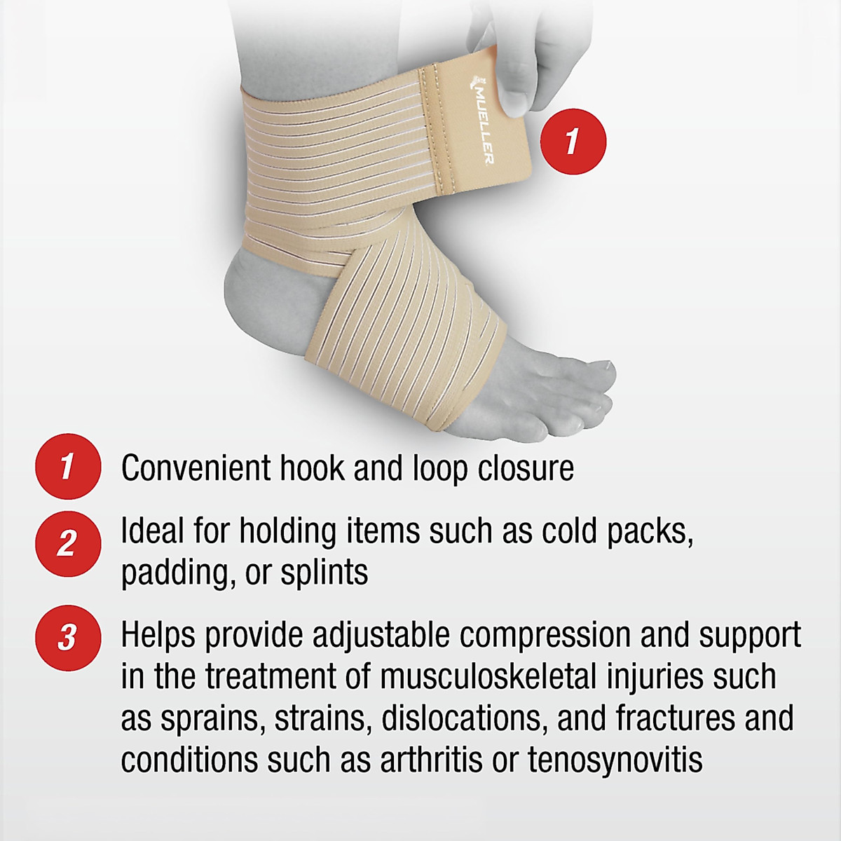 MUELLER Sports Medicine All-Purpose Support Wrap for Men and Women, Adjustable Compression for Joint and Muscle Support, Beige, Regular (Pack of 1)