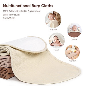 lulumoon Muslin Burp Cloths Sets - Large Cotton Burping Cloth Super Soft and Absorbent for Baby Boys and Girls 6pack (Brown)