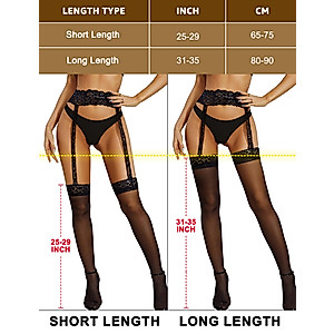 RSLOVE Stockings for Women Sheer Thigh High Sexy Pantyhose Lace Suspender Tights Garter Antiskid Silicone Black