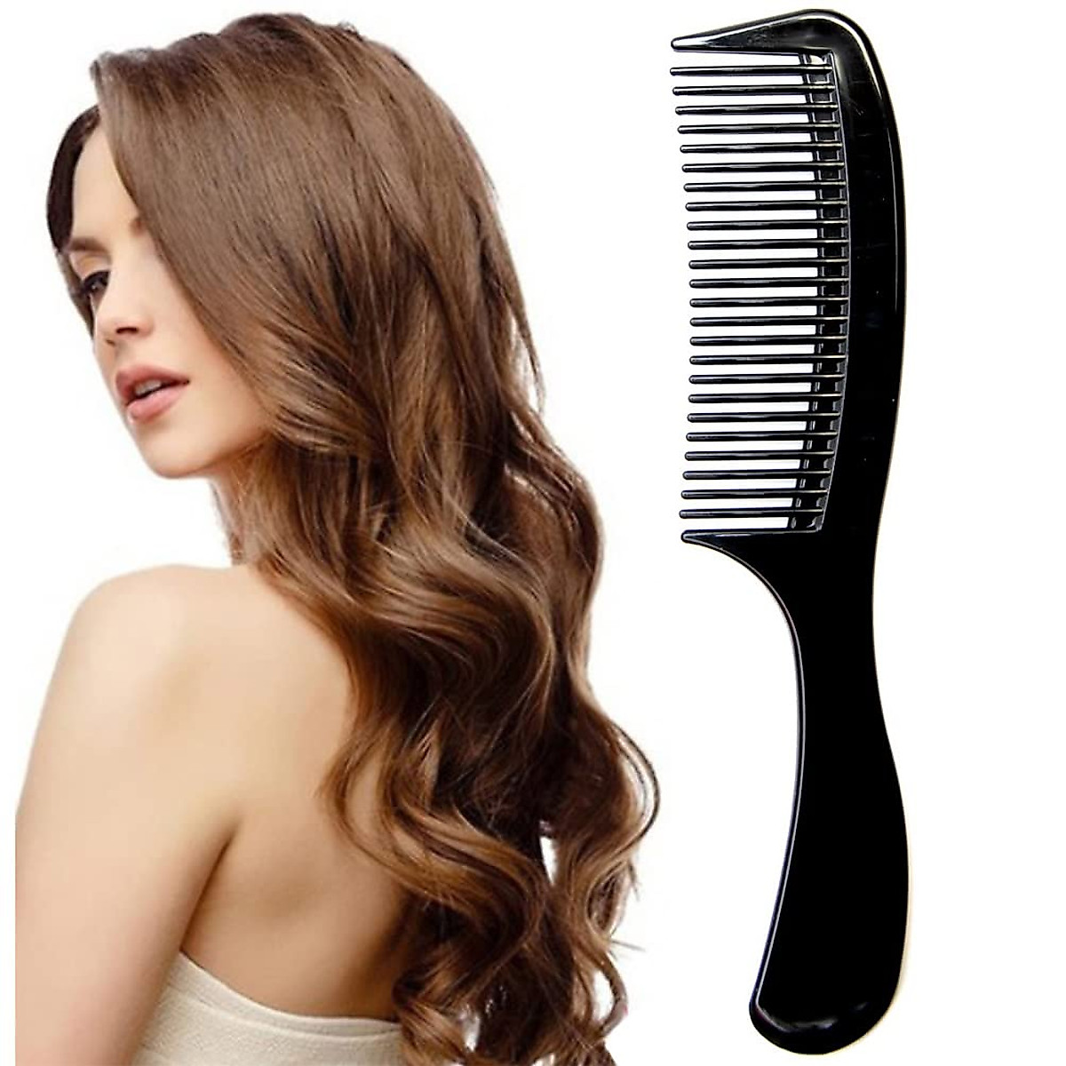 LUXXII - (6 Pack) 8 inch Black Styling Essentials Round Handle Comb Pocket