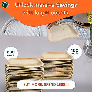 ECO SOUL Compostable 6 Inch Small Palm Leaf Round Plates (50, 6" Square Plates)